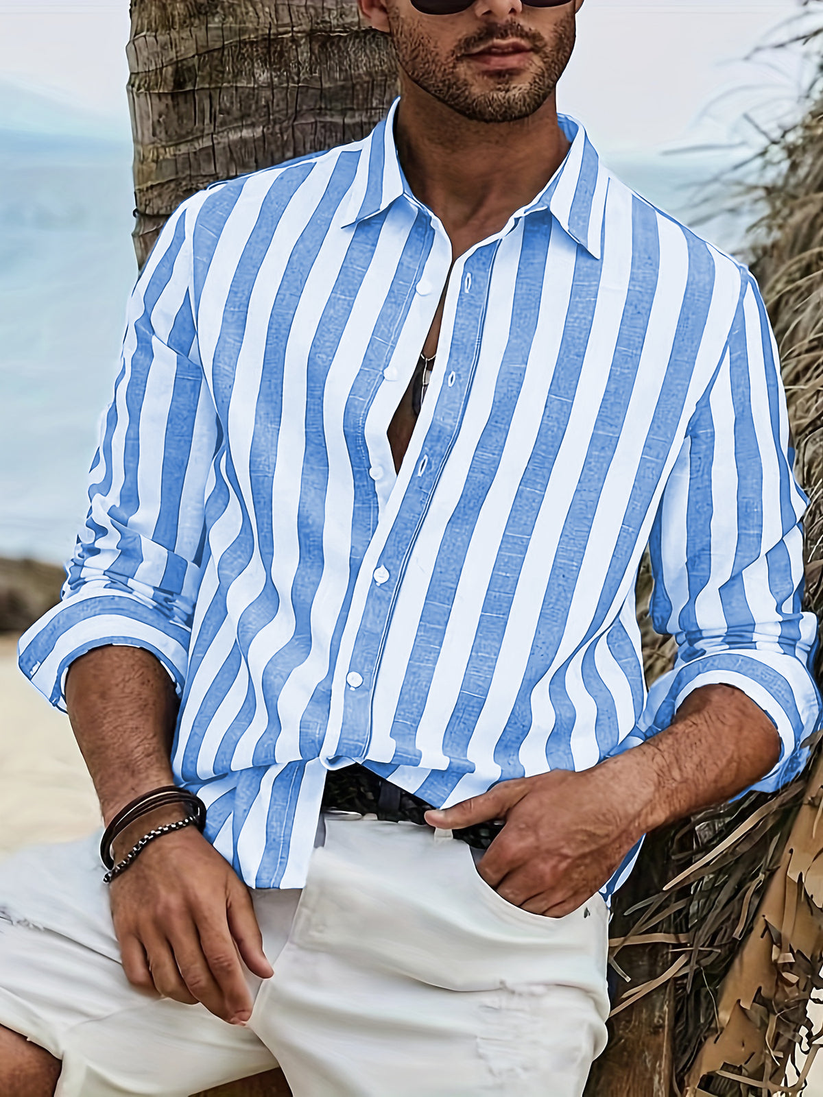 Buy Blue Vertical Stripe Cotton Shirt - Hamptons